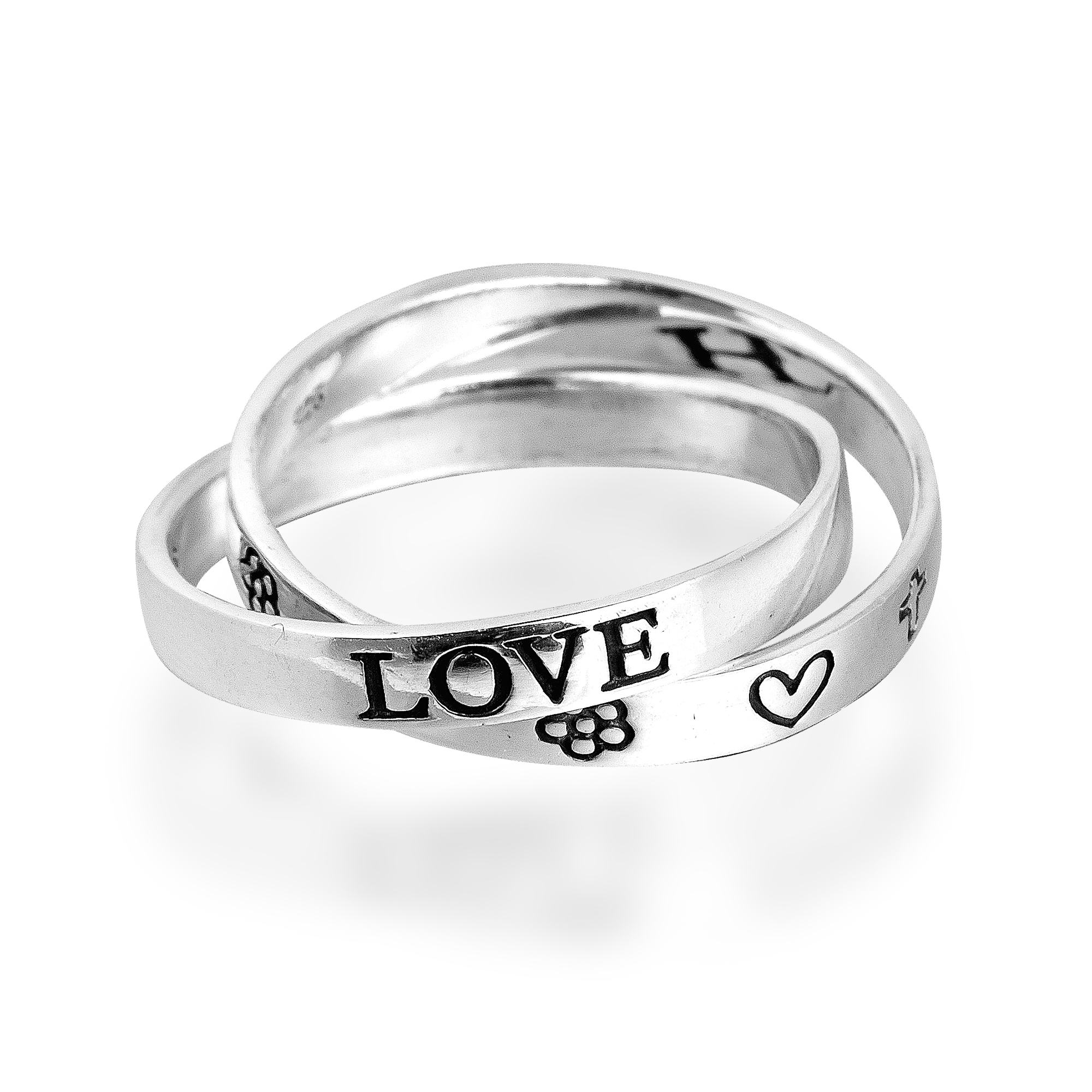 Love Hope Faith Interconnected Double Band Sterling Silver Ring 6